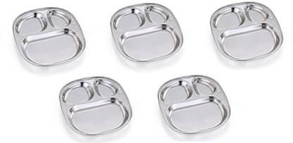 CLEVERZONE Stainless Steel 3 in 1 Compartment thali Set/Dinner Plate ...