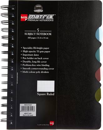 bilt Matrix 5 Subject Notebook A5 Note Book Square Ruled 300 Pages ...