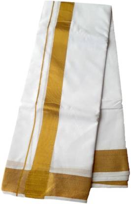 KRISHNA BHAKTI STORE MEN DHOTI CHADAR SET GOLD BORDER WHITE Men Dhoti ...