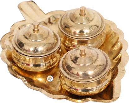 KDT Brass Pooja Plate For Roli Chawal Tikka Supari Plate Haldi Kumkum ...