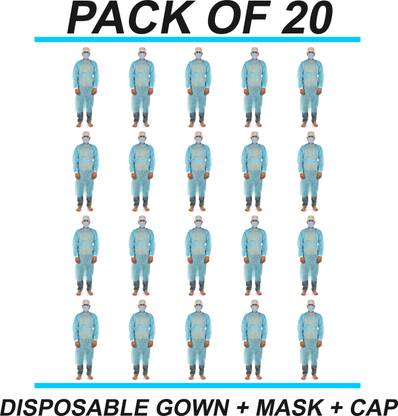 Acorn 70 GSM DISPOSABLE PPE GOWN WITH MASK AND CAP (PACK OF 20) Gown ...