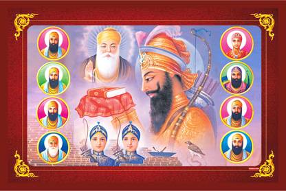 god & god's 46 cm Ten Sikh Gurus Sparkle Lamination Sticker Self ...