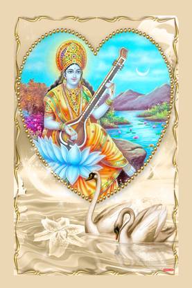 god & god's Saraswati Ji Sparkle Lamination Sticker Large Self Adhesive ...