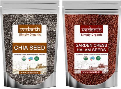 Vedarth Organic Combo of Chia Seed and Halam/Graden Cress Seed (100 ...