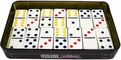 LIBRA Six Color Dot Dominoes Set with Metal Dominos Game Tin Case Match ...
