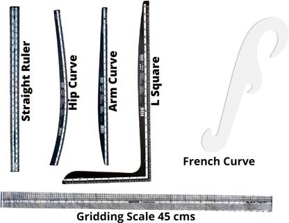 KHYATI Fashion Designing Scale- Hard Plastic Scale- Set of 6, L-Square ...