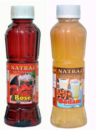 NATRAJ The Right Choice Rose Sharbat & Badam Sharbat Syrup (Pack of 2 x ...