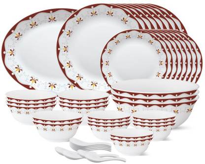Larah by Borosil Pack of 44 Opalware Royal Brown Dinner Set Price in ...