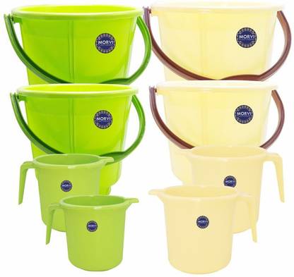Morvi Plastic Bucket & Mug Combo Set, 2 Bucket 18 Liters & 2 Bucket 13 ...