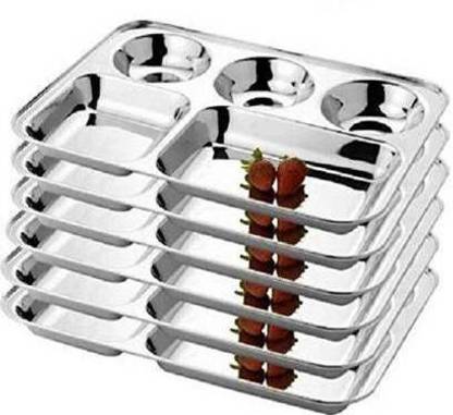 Nirvika pack of 6 bhojan thal Sectioned Plate Stainless Steel Dinner ...