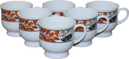 KC Somny Pack of 6 Ceramic Floral Border Coffee Cup & Tea Cup Set of 6 ...
