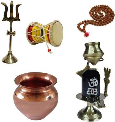 Stylewell Combo Of Small Size Round Stand Trishul, Damru,Copper kalash ...