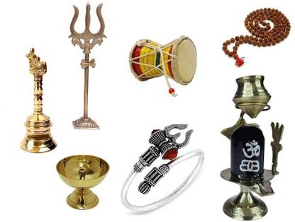 Adhvik Combo Of Small Size Square Stand Trishul, Damru,,Rudrasha Mala ...