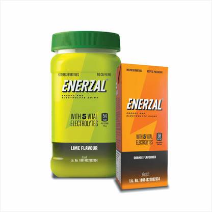 Enerzal Energy Drink Powder 500 gm Lime Flavour Get 200ml Orange Flavor ...