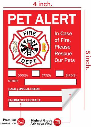 greencom 12.7 cm Pack of 6 Pet Alert Safety Fire Rescue Sticker - Save ...