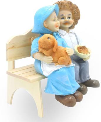 Mynyma Cute Romantic Old Couple Showpiece Sitting on Bench Decorative ...