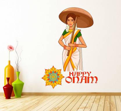 Wollfill 57 cm Happy Onam Decorative Wallsticker Self Adhesive Sticker ...