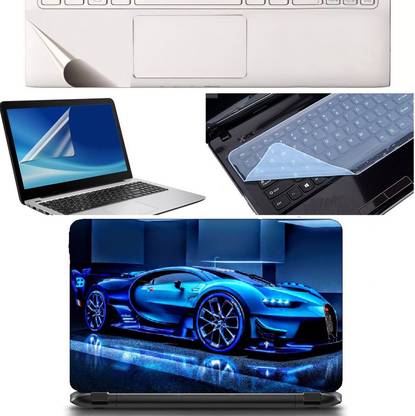 SDM 4in1 Combo of (3d blue super-car)Laptop Skin with Palmrest Skin ...