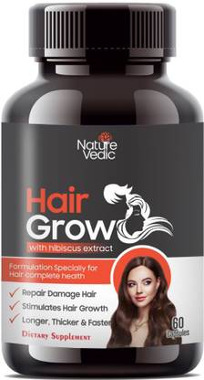 Nature Vedic Hair Grow Capsules with hibiscus extract For Hair Growth ...