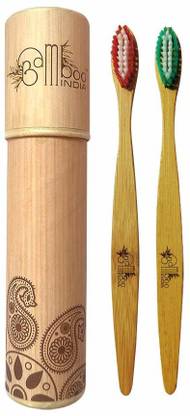 Bamboo India Bamboo Toothbrush with Red & Green Medium Bristles with ...