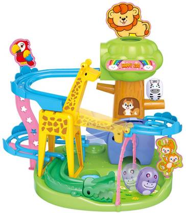 WISHKEY Zoo Animal Role Play Set,DIY Construction Toy Slide With ...