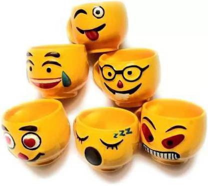 L N C Pack of 6 Bone China Handmade Stylish SMILEY FACE CUPS EMOJI ...