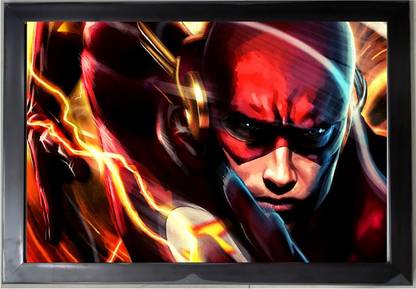 Flash Superhero Face Focus Framed with Acrylic Glass 14x20 Inch ...