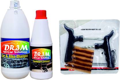 dr.3m CAR & BIKE SHAMPOO 1ltr. + DASHBOARD DRESSER 500mL. + Panchar kit ...
