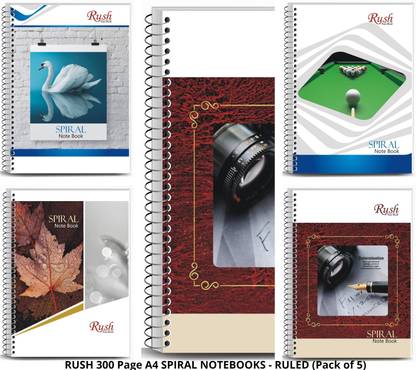 Rush 300 Pages Spiral notebook set A4 Size Ruled (Pack of 5) - Notebook ...