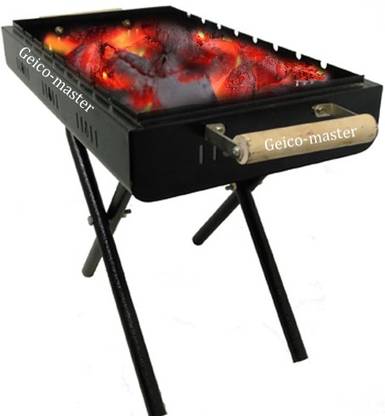 Geico master Foldable Charcoal Barbecue Grill & Tandoor With 8 Wooden ...
