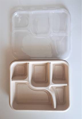 Vissage Ecofriendly 5 Compartment Disposable Meal Tray with Lid, Made ...