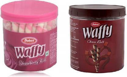 Dukes Waffy Strawberry Wafer Rolls 250gm And Waffy Choco Wafer Rolls ...