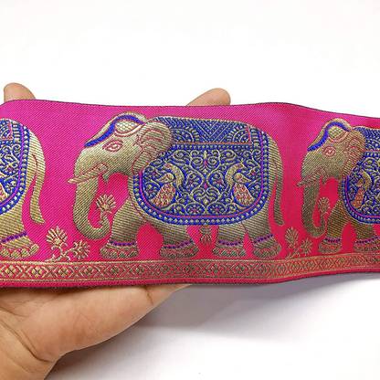 Lami S3597PINK Meter Blue Elephant Motif Banarasi Border, Designer ...