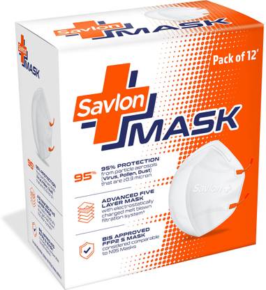 Savlon Mask - Pack of 12 | BIS Certified FFP2 S Mask (comparable to N95 ...