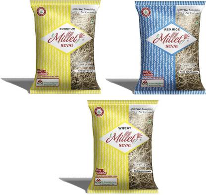 e-Millet Sorghum, Red rice and wheat Sevai pack of 180g x 3 nos ...