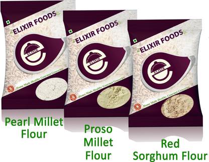 Elixir foods Millet Flour Combo Pearl Millet+ Proso Millet+Red Jowar ...