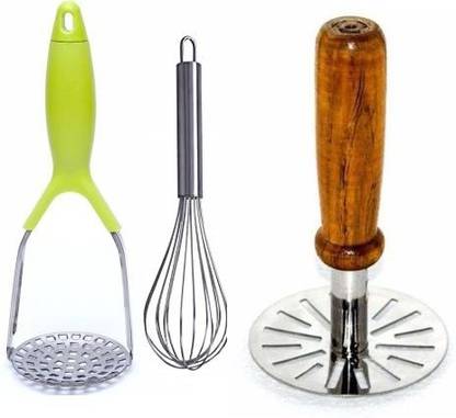 chapo Stainless Steel Egg Whisk and Potato Masher and wooden masher ...
