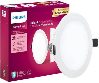 PHILIPS 12-Watts Round Prime Plus Ultra Glow 500-Lumen LED Ceiling ...