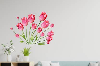 AK GRAPHICS 60 cm Pink flowers buke wall sticker Self Adhesive Sticker ...