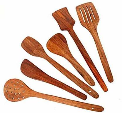 Coach Handicrafts CO4 Wooden Spoons Set of 7 Brown Kitchen Tool Set ...