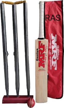 RAS Wooden MRF Popular Willow Cricket Bat with 3 Stump Set & Leather ...
