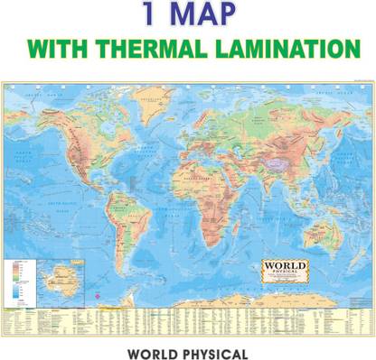ENGLISH PHYSICAL MAP OF WORLD | Laminated English Map | Map Size ...