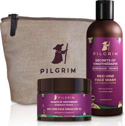 Pilgrim Red Vine Anti Ageing Face Glow Kit with Jute Bag | Deep ...