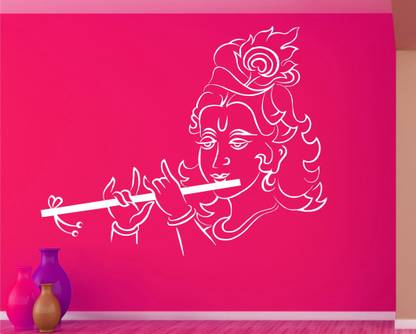 INDIA WALL STICKER 59 cm India Krishna With Flute Wall Decal & Sticker ...