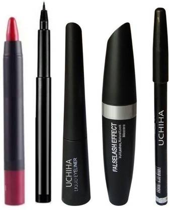 Uchiha Eyebrow Pencil, Black Eyeliner, Mascara , Kajal (4in1)+ Lipstick ...