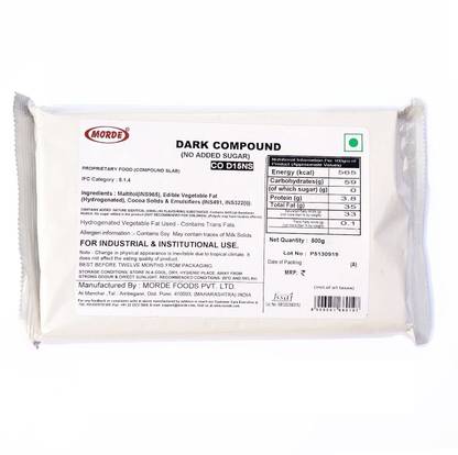 Morde Pack of 1 | 500 GM | Sugar Free Dark Chocolate Compound Slab Bar ...