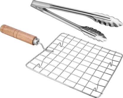 KOWS SS Square Wooden Handle Roaster 10" with Utility Tong Steel ...
