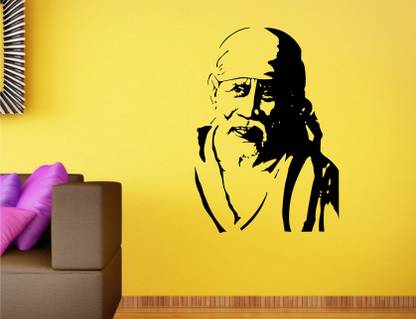 WALL GURU 41.59 cm Sai Baba Religious Black Wall Decal And Sticker Size ...