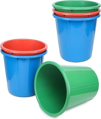 WAYVY Round Virgin Plastic Dustbin/Garbage Bucket(Pack Of 6)(Green,Blue ...