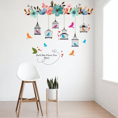 Wallzone Colorful Birds Cages Vinyl Wallsticker For Decorations(89 cm x ...